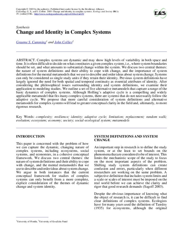 (PDF) Change and identity in complex systems