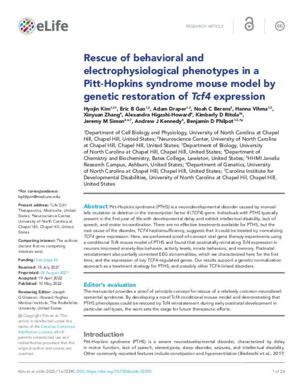 (PDF) Rescue of behavioral and electrophysiological phenotypes in a ...