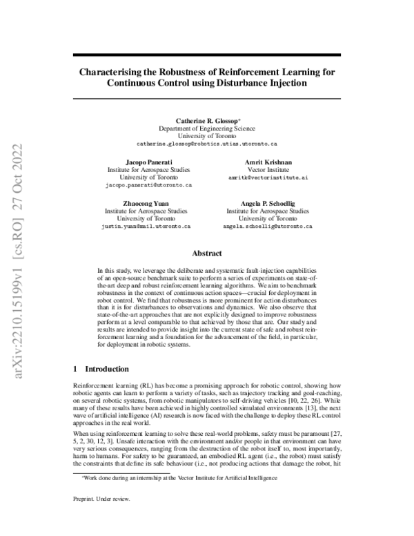 (PDF) Characterising the Robustness of Reinforcement Learning for Continuous Control using ...