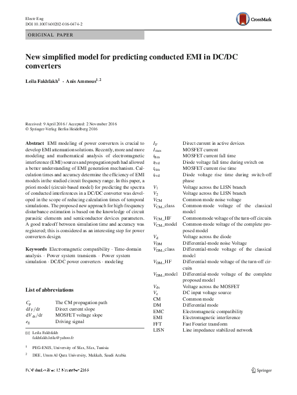 (PDF) New simplified model for predicting conducted EMI in DC/DC converters