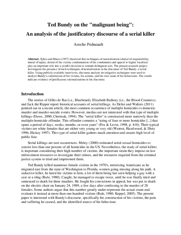 (PDF) Ted Bundy on the " malignant being " : An analysis of the ...