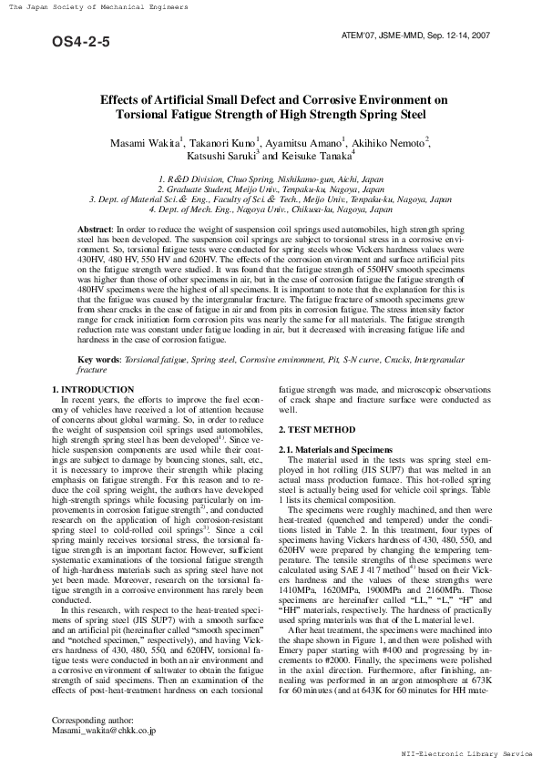 (PDF) OS4-2-5 Effects of Artificial Small Defect and Corrosive Environment on Torsional Fatigue ...
