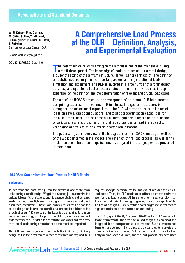 (PDF) A Comprehensive Load Process at the DLR Definition, Analysis, and ...