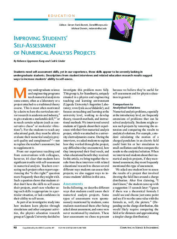 (PDF) Improving Students' Self-Assessment of Numerical Analysis Projects