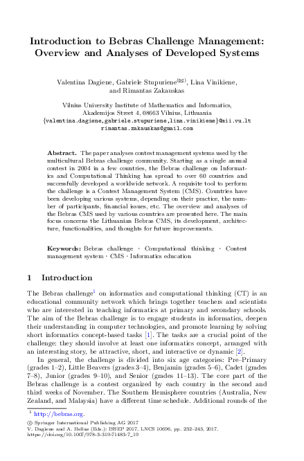 (PDF) Introduction to Bebras Challenge Management: Overview and ...