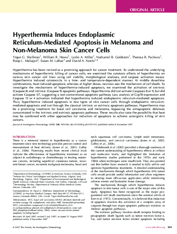 (PDF) Hyperthermia Induces Endoplasmic Reticulum-Mediated Apoptosis in ...