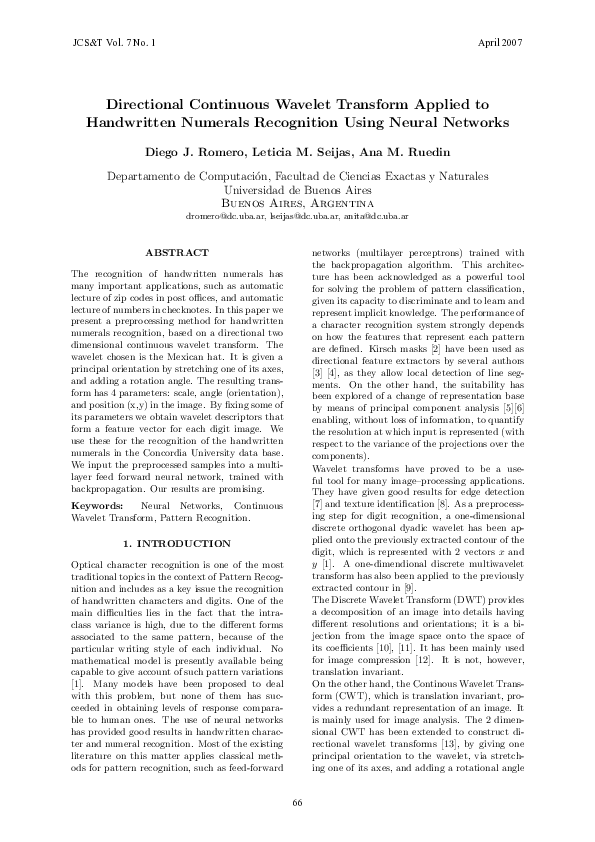(PDF) Directional continuous wavelet transform applied to handwritten numerals recognition using ...