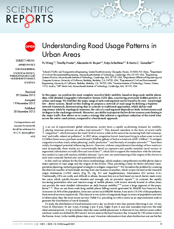 (PDF) Understanding Road Usage Patterns in Urban Areas