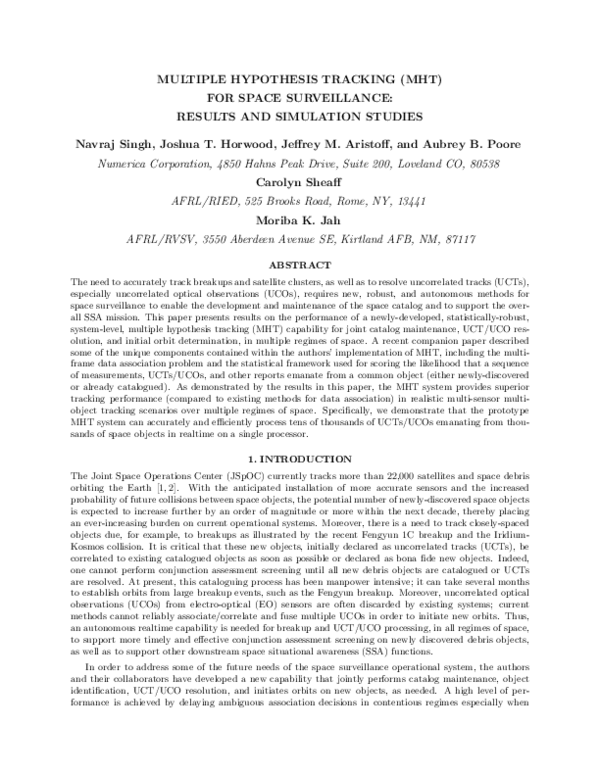 (PDF) Multiple Hypothesis Tracking (MHT) for Space Surveillance ...