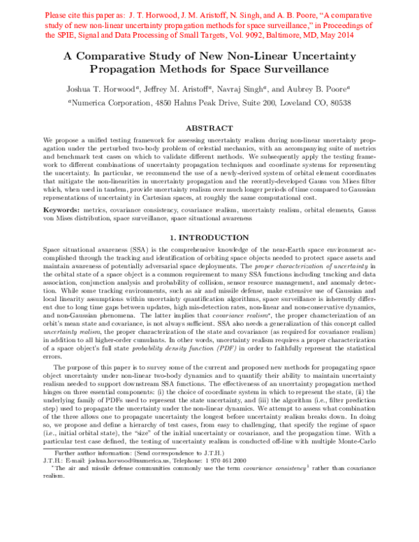 (PDF) A comparative study of new non-linear uncertainty propagation methods for space surveillance
