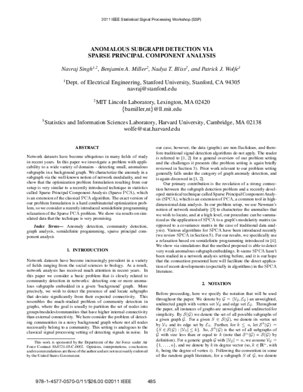 Pdf Anomalous Subgraph Detection Via Sparse Principal Component Analysis