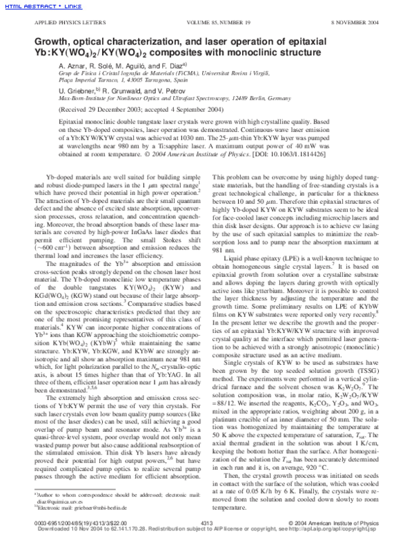(PDF) Growth, optical characterization, and laser operation of epitaxial Yb:KY(WO[sub 4])[sub 2 ...