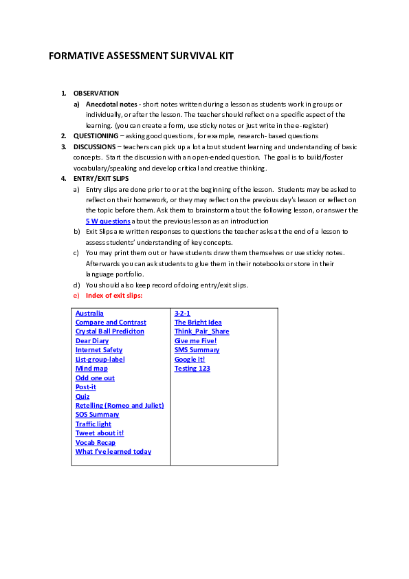 (PDF) Formative Assessment Survival Kit