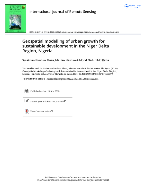 (PDF) Geospatial modelling of urban growth for sustainable development in the Niger Delta Region ...