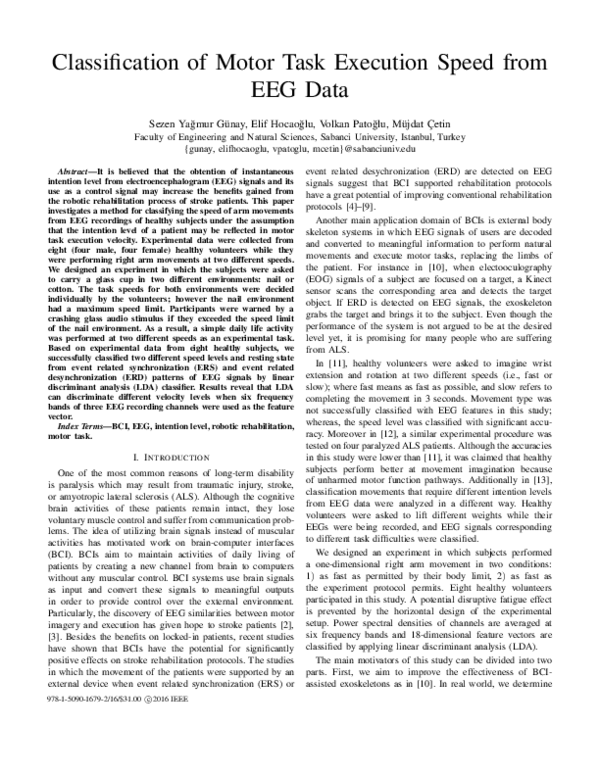 (PDF) Classification of motor task execution speed from EEG data