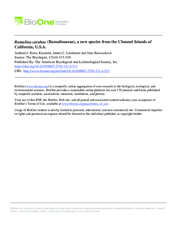 (PDF) Data from: Ramalina sarahae (Ramalinaceae), a new species from ...
