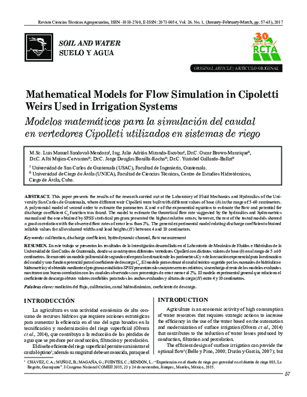 (PDF) Mathematical Models for Flow Simulation in Cipoletti Weirs Used ...