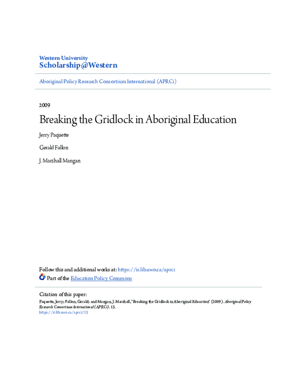 (PDF) Breaking the gridlock in Aboriginal education