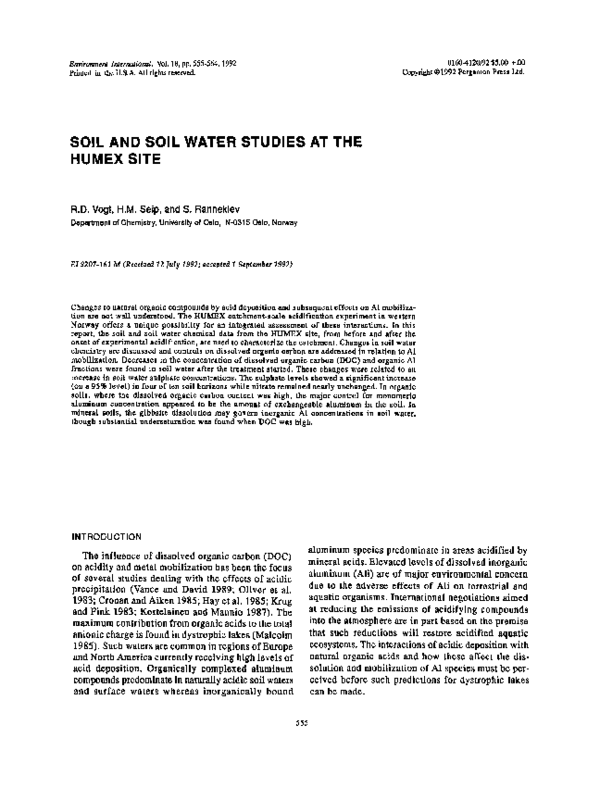 (PDF) Soil and soil water studies at the HUMEX site