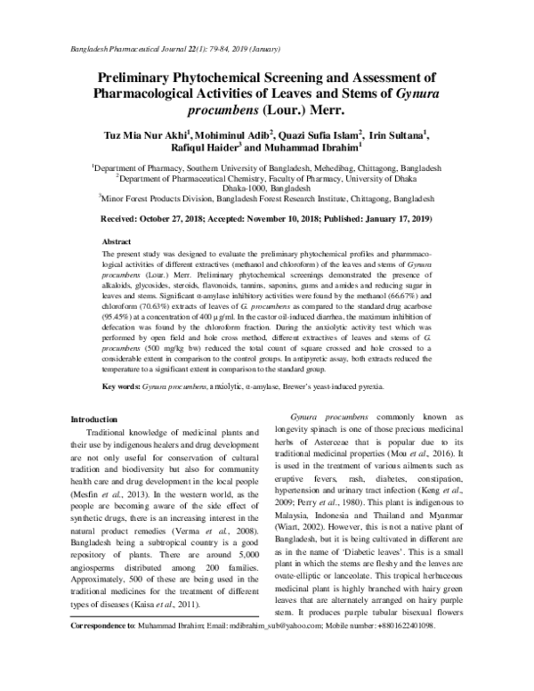 (PDF) Preliminary Phytochemical Screening and Assessment of Pharmacological Activities of Leaves ...