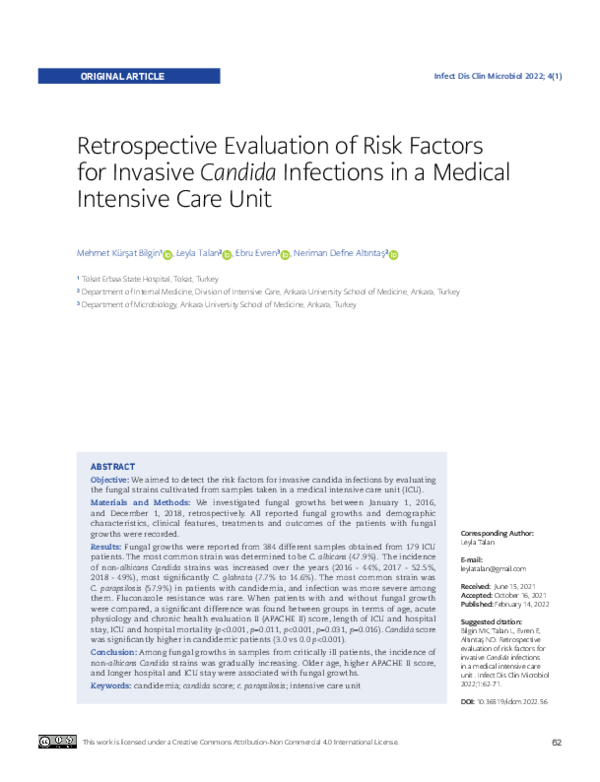 (PDF) Retrospective Evaluation of Risk Factors for Invasive Candida Infections in a Medical ...