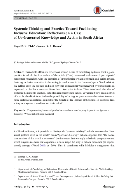 (PDF) Systemic Thinking and Practice Toward Facilitating Inclusive ...