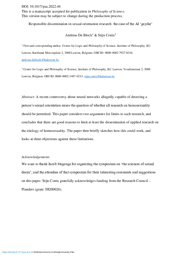(PDF) Responsible dissemination in sexual orientation research: the ...
