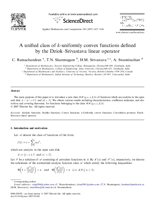 (PDF) A unified class of k-uniformly convex functions defined by the Dziok–Srivastava linear ...
