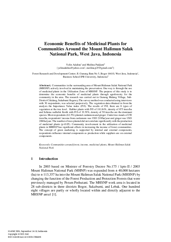 (PDF) Economic Benefits of Medicinal Plants for Communities Around The ...