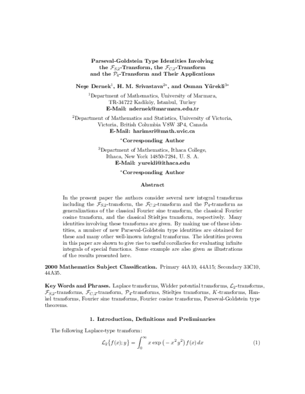 (PDF) Some Parseval–Goldstein type identities involving the -transform, the -transform and the ...