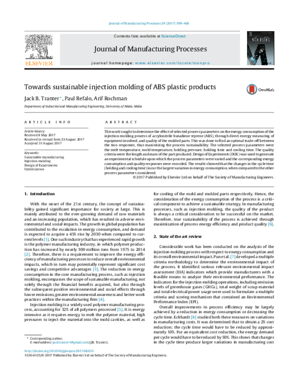 (PDF) Towards sustainable injection molding of ABS plastic products