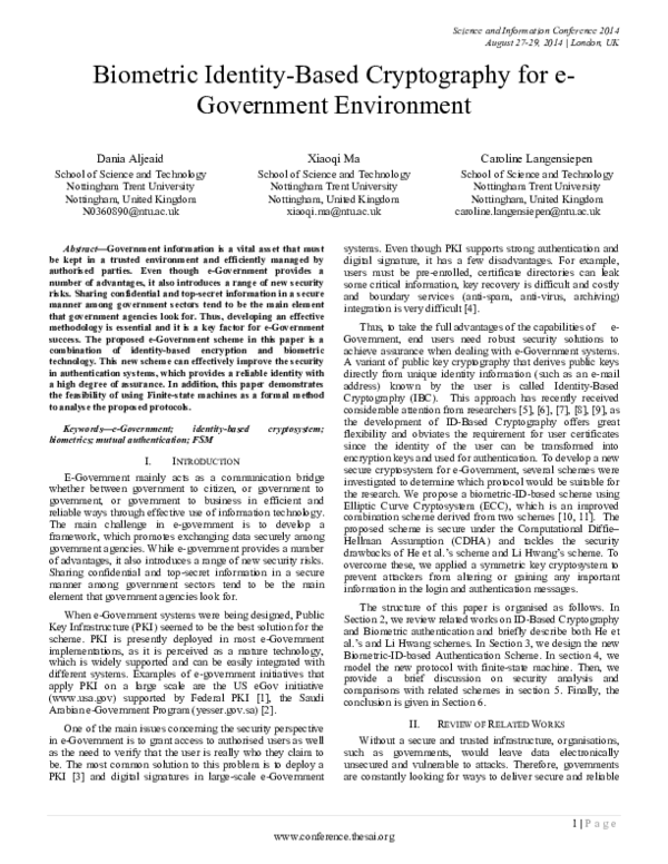 (PDF) Biometric identity-based cryptography for e-Government environment