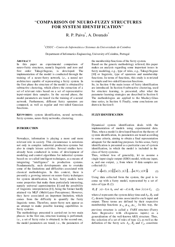 (PDF) Comparison of Neuro-Fuzzy Structures For System Identification