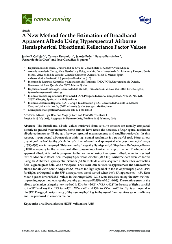 (PDF) A New Method for the Estimation of Broadband Apparent Albedo ...