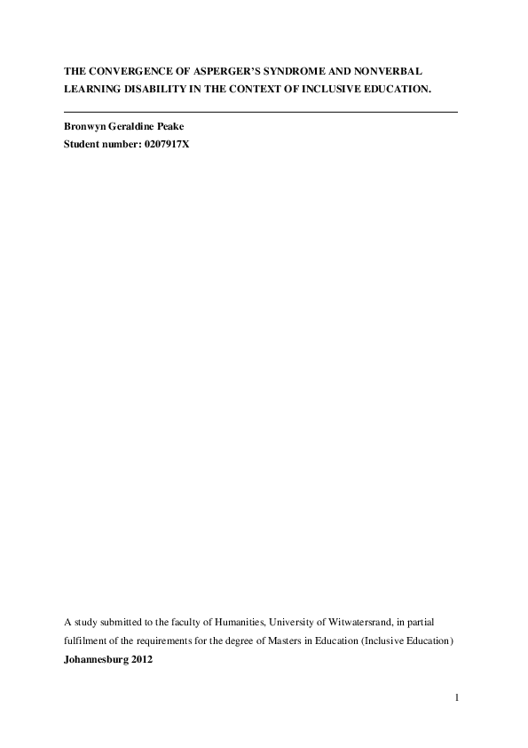 (PDF) The convergence of Asperger's syndrome and Nonverbal learning ...