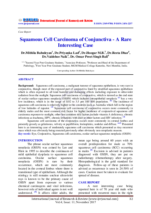 Pdf Squamous Cell Carcinoma Of Conjunctiva A Rare Interesting Case