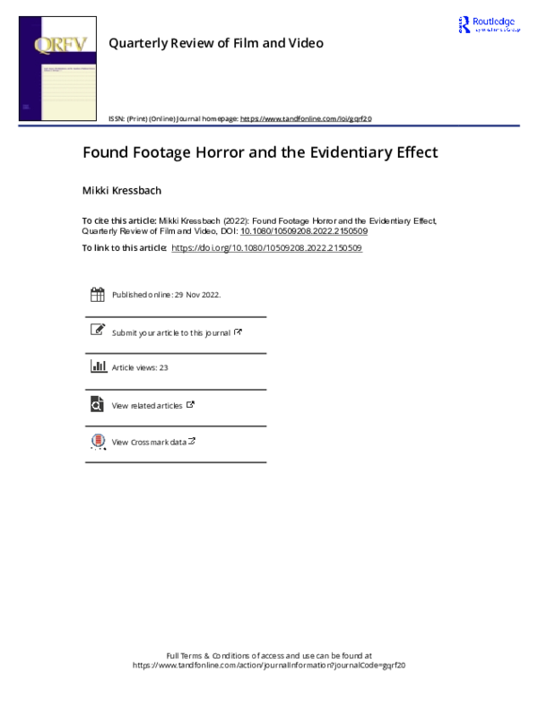 (PDF) Found Footage Horror and the Evidentiary Effect