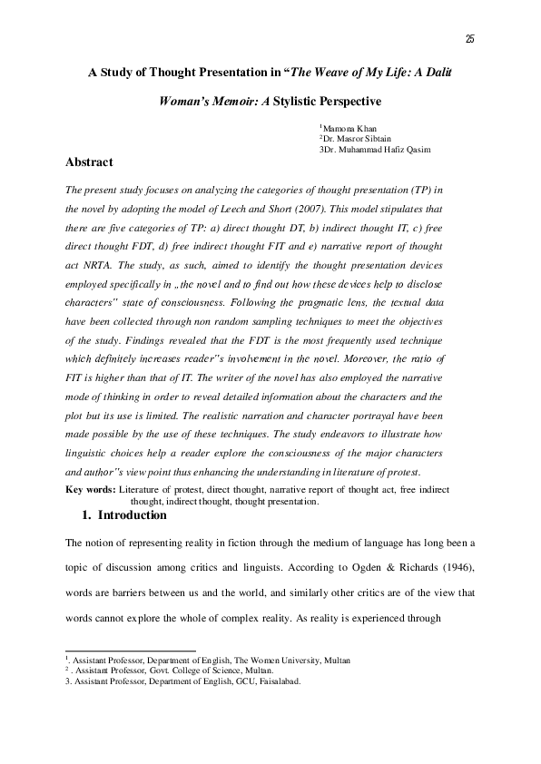 (PDF) A Study of Thought Presentation in “The Weave of My Life: A Dalit ...