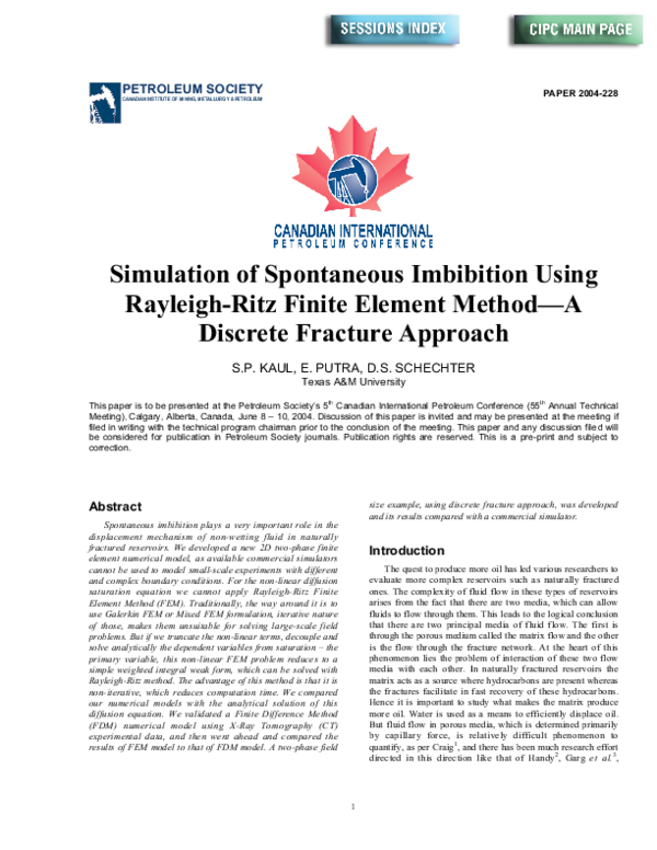 (PDF) Simulation of Spontaneous Imbibition Using Rayleigh-Ritz Finite Element Method-ADiscrete ...