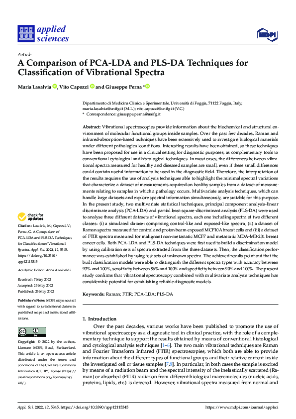 (PDF) A Comparison of PCA-LDA and PLS-DA Techniques for Classification ...