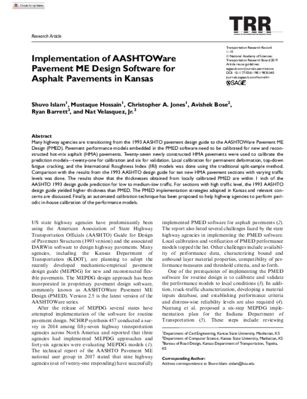 (PDF) Implementation of AASHTOWare Pavement ME Design Software for ...