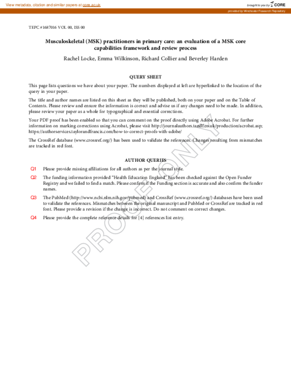 (PDF) Musculoskeletal (MSK) practitioners in primary care: an ...