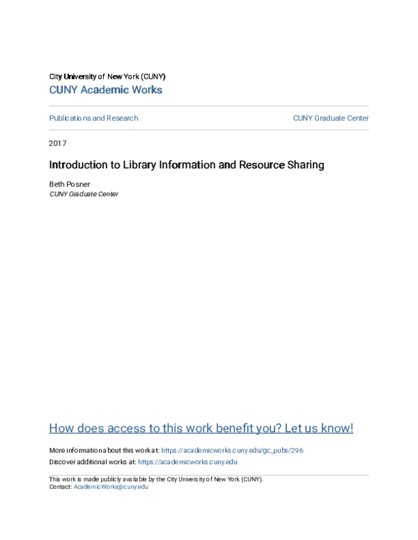 (PDF) Introduction to Library Information and Resource Sharing