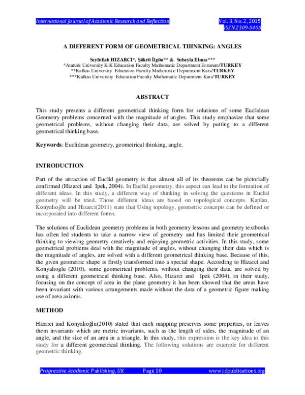 (PDF) A Different Form of Geometrical Thinking: Angles | seyfullah ...