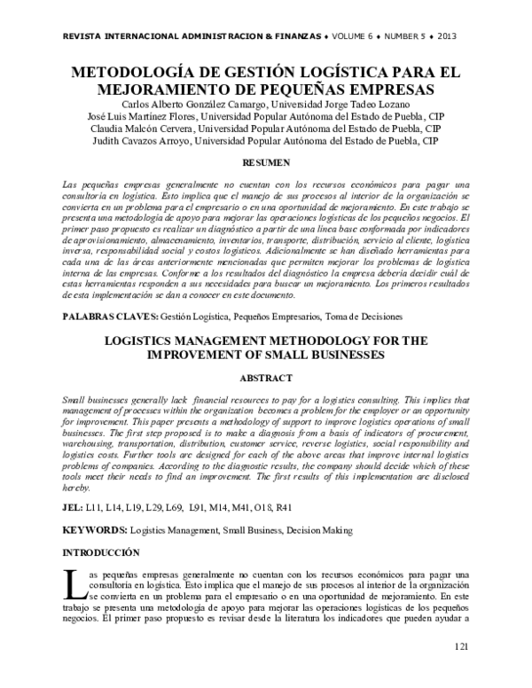 (PDF) METODOLOGÍA DE GESTIÓN LOGÍSTICA PARA EL MEJORAMIENTO DE PEQUEÑAS ...