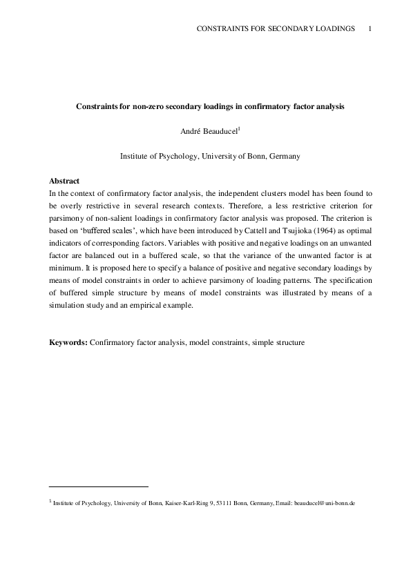 (PDF) Constraints for non-zero secondary loadings in confirmatory ...