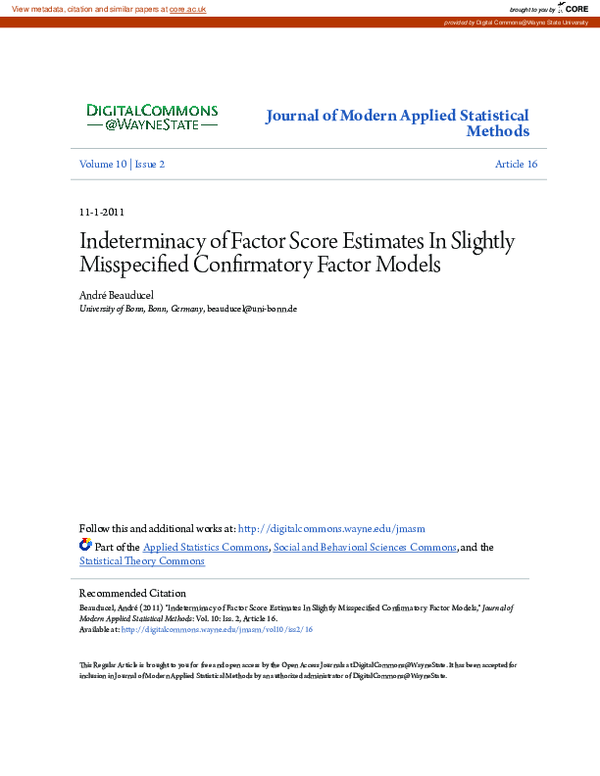 Pdf Indeterminacy Of Factor Score Estimates In Slightly Misspecified Confirmatory Factor Models