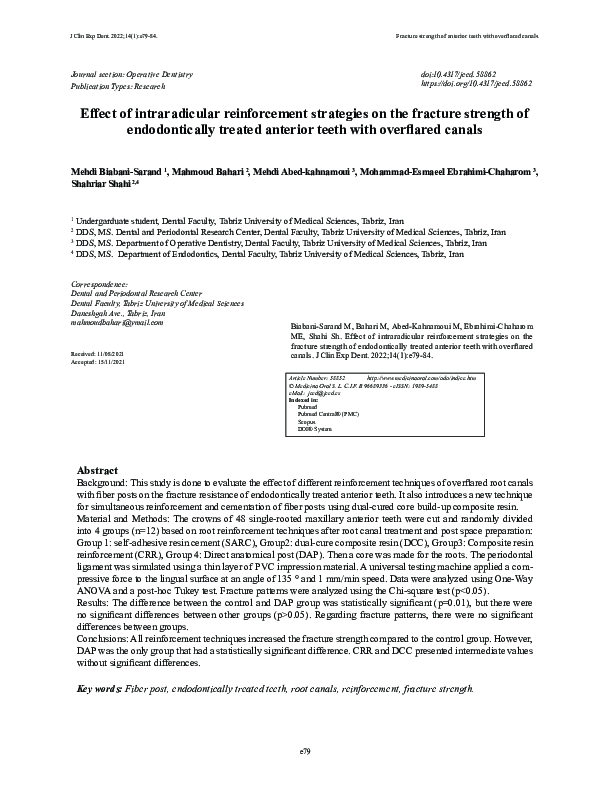(PDF) Effect of intraradicular reinforcement strategies on the fracture ...