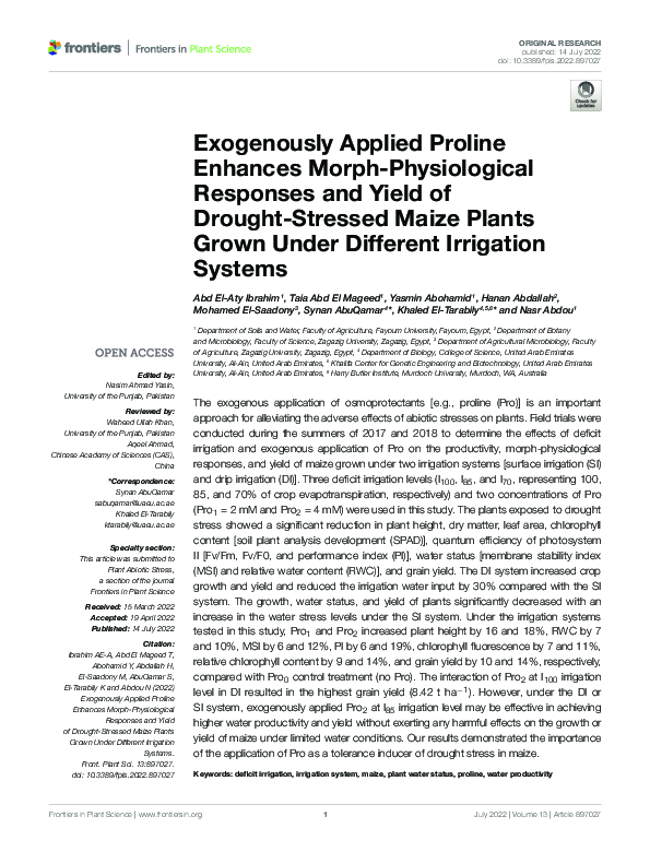 (PDF) Exogenously Applied Proline Enhances Morph-Physiological Responses and Yield of Drought ...