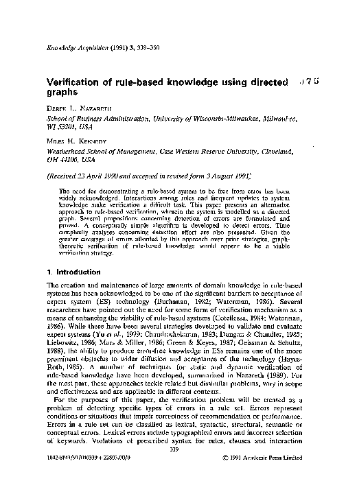 Pdf Verification Of Rule Based Knowledge Using Directed Graphs Miles Kennedy